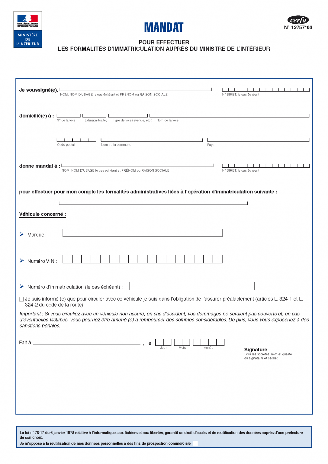 Cerfa 13757*03 - Téléchargement PDF à imprimer - Remplissable en ligne